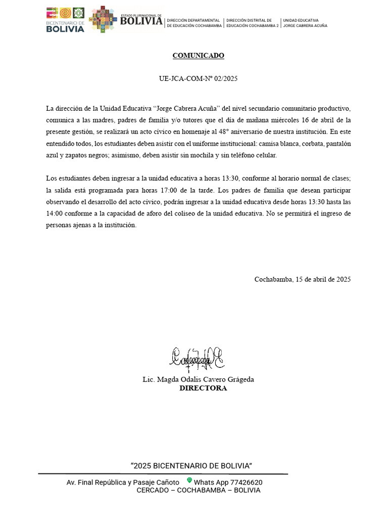 Comunicado N°2 Aniversario 2025 | PDF