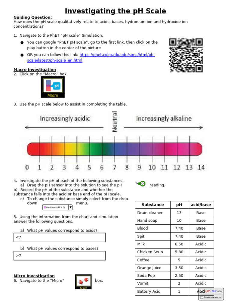 Honors Investigation PH Scale Phet-1 | PDF | Ph | Acid