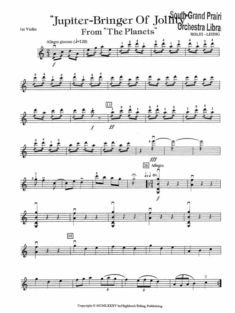 Holst - Jupiter From The Planets - Violin I | PDF