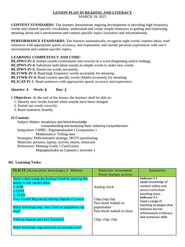 Reading Lesson Plan for Literacy Week 2025 | PDF | Applied Linguistics ...