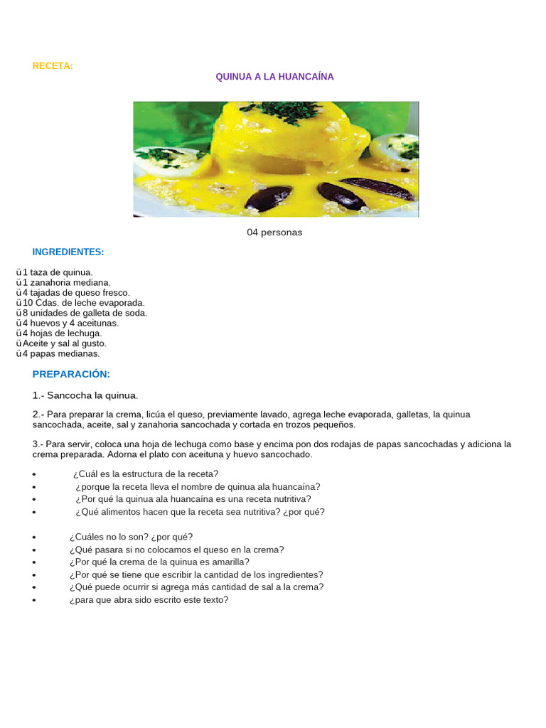 Ficha RECETA Nutritiva | PDF
