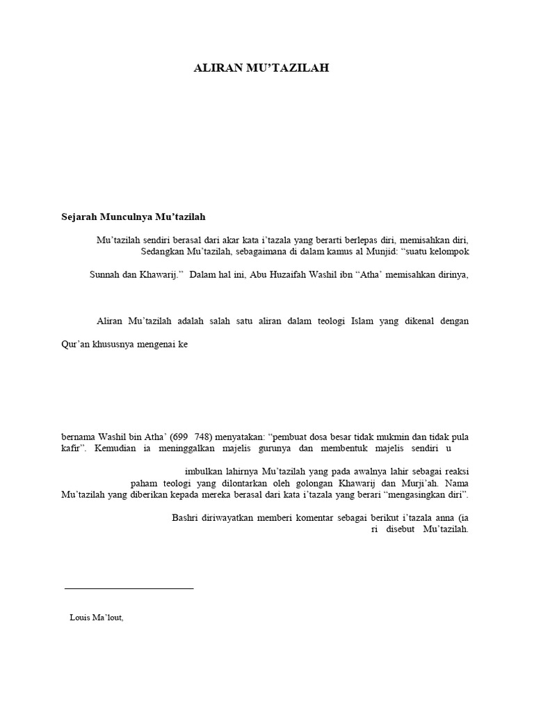 Sejarah dan Tokoh Aliran Mu'tazilah | PDF
