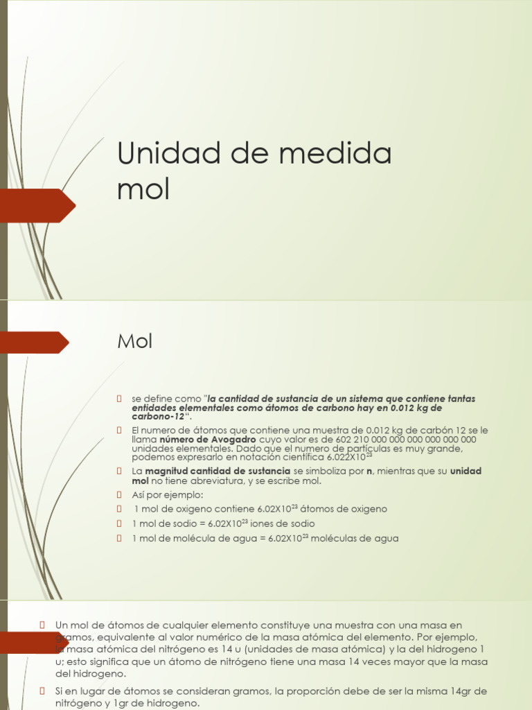 Definición y Cálculo del Mol | PDF | Mole (Unidad) | Átomos