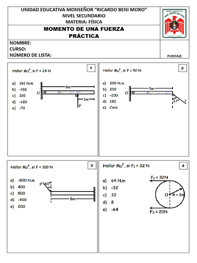 Momento Torque Practica Quinto | PDF