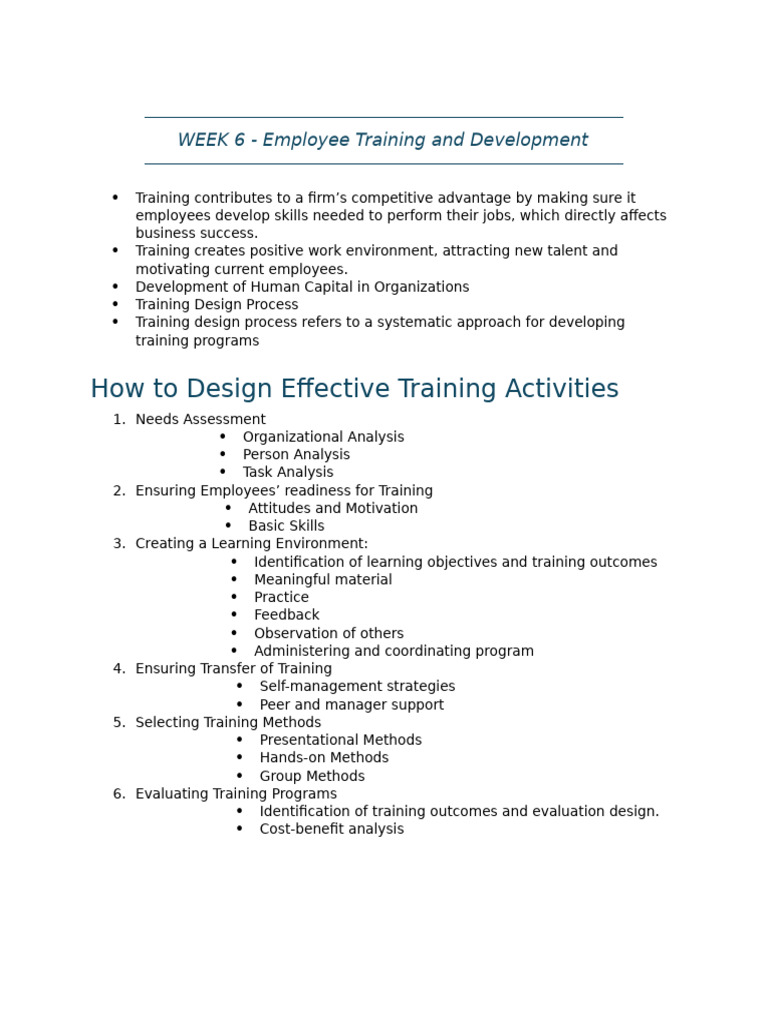 WEEK 6 - Employee Training and Development | PDF | Learning ...