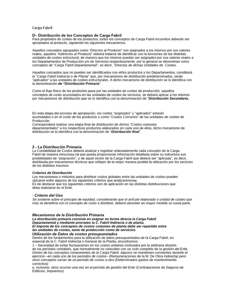 Carga Fabril | PDF | Presupuesto | Costo