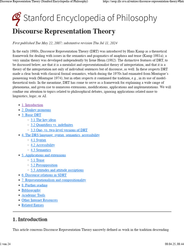 Geurtsaamp;Beaver etal2024 Discourse Representation Theory | PDF | Pronoun | Semantics