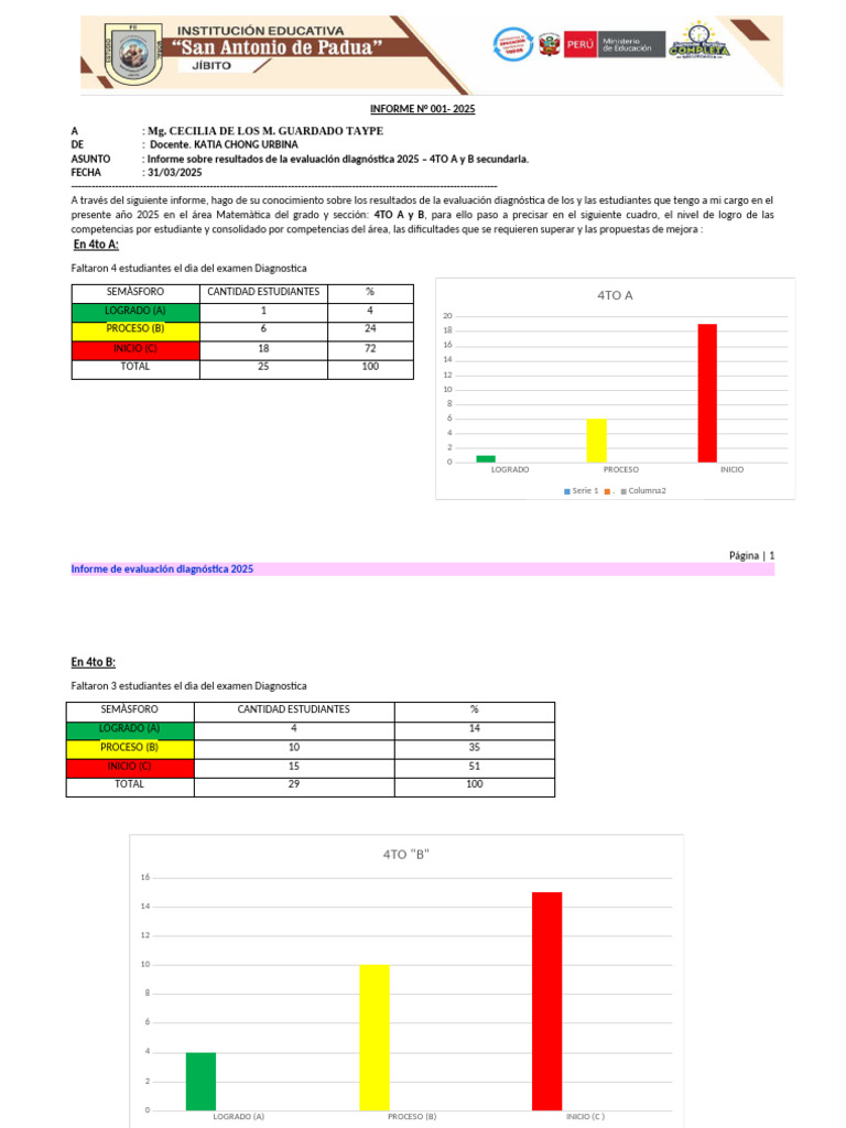 Modelo 01 de Informe de Eva. Diagnostica | PDF