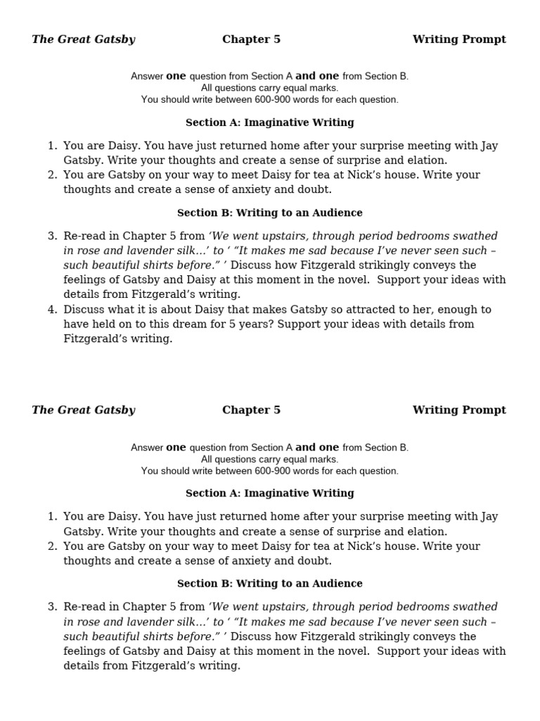 The Great Gatsby Chapter 5 Writing Prompt | PDF | The Great Gatsby | Novels
