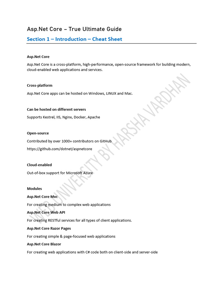 Cheat Sheet - Section 1 - Asp - Net Core | PDF
