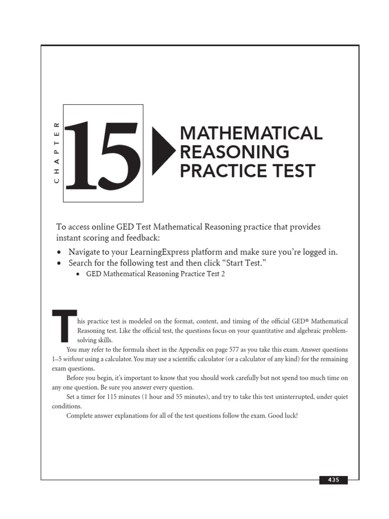 GED Mathematical Reasoning Practice Test | PDF | Circle | Mathematics