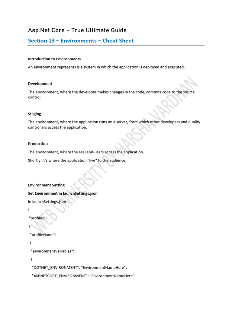 Cheat Sheet - Section 13 - ASP - Net Core | PDF | Boolean Data Type | Computer Programming