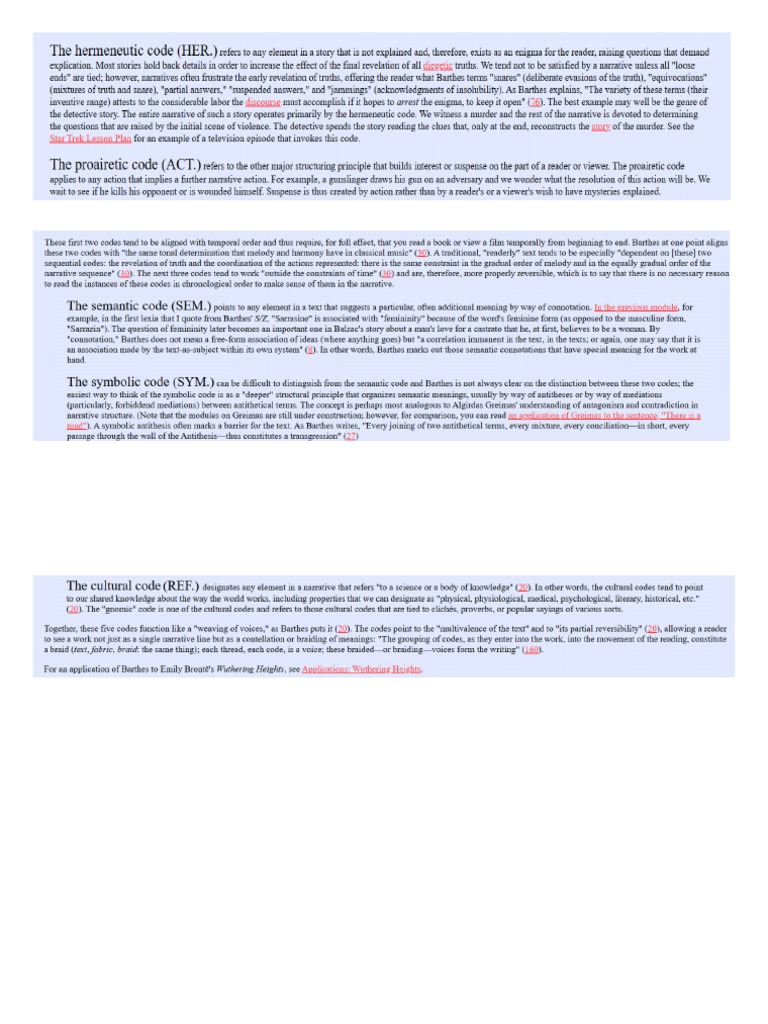 Roland Barthes' Five Code | PDF