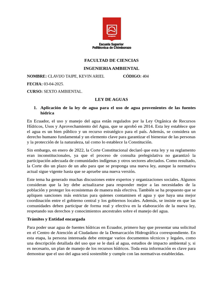 Clavijo_Kevin_D01 | PDF | Agua | Evaluación de impacto ambiental