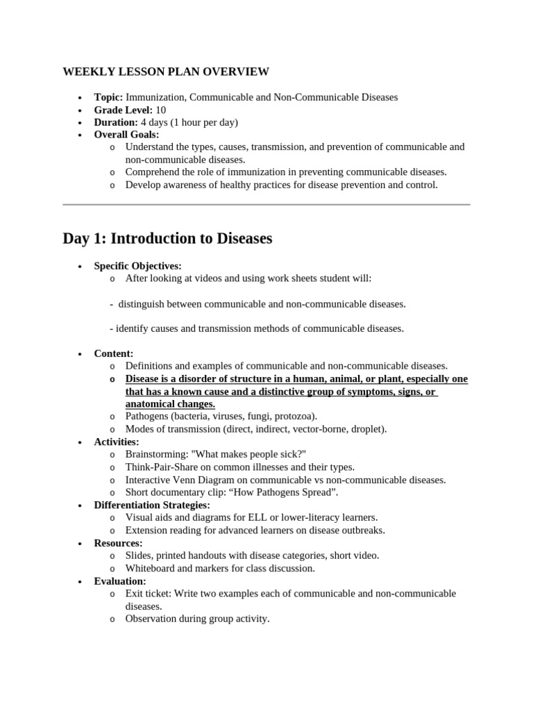 AUGUST TERM WEEK 1 LESSON PLAN (Grade 10, 11) Inte Science | PDF ...