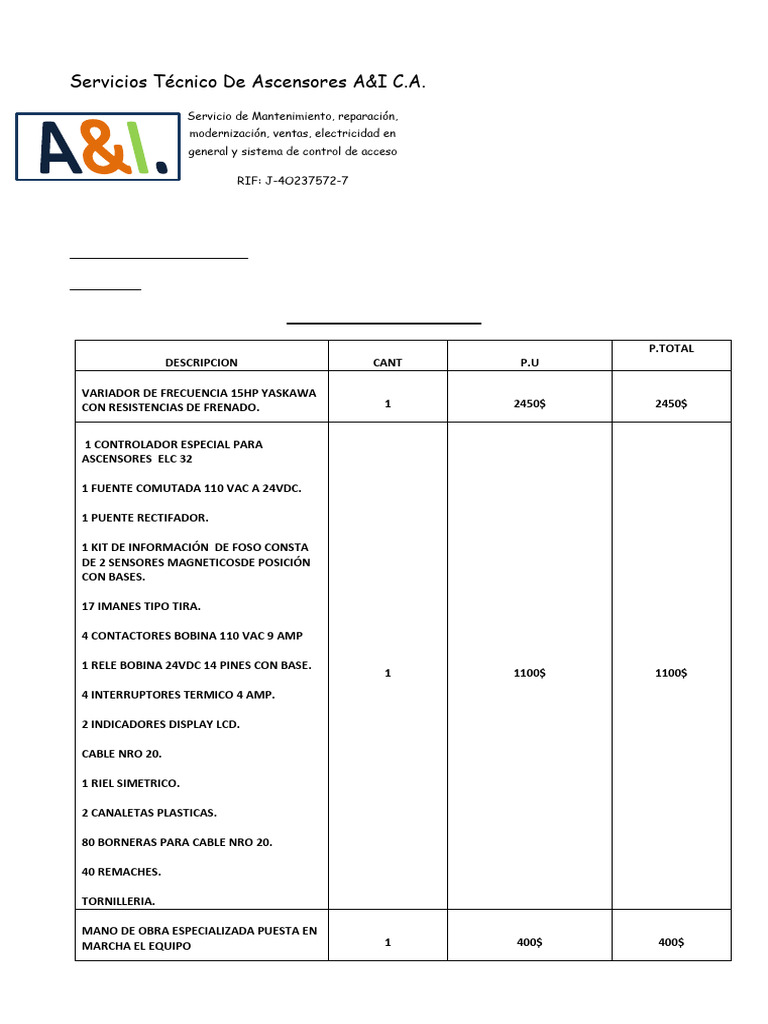 Presupuesto Modernización CMJ Libertador Torre 6 2025 | PDF | Ascensor | Presupuesto