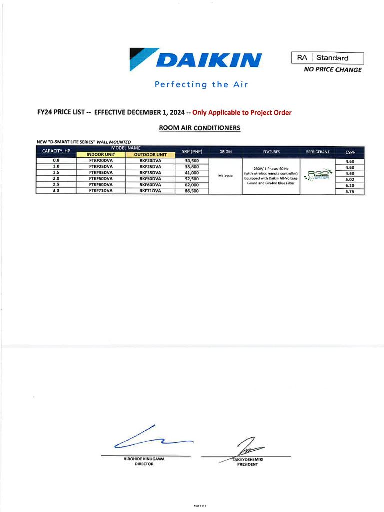 DAIKIN PRICELIST 2024 (PJ) - (December) | PDF