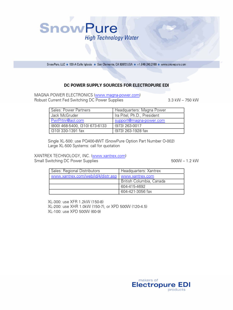 DC Power Supply Sources For Electropure Edi | PDF