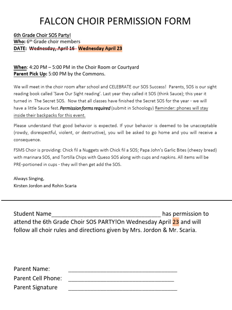 6th Grade SOS Party April 23 2025 Updated | PDF