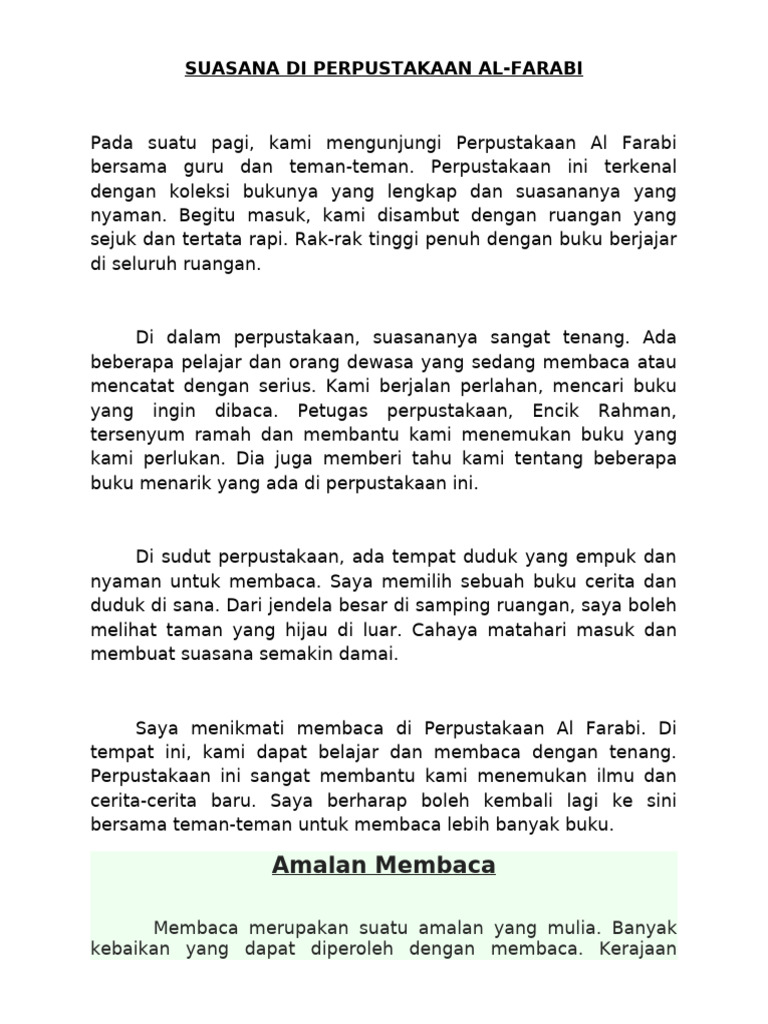 KARANGAN SUASANA DI PERPUSTAKAAN Dan AMALAN MEMBACA | PDF