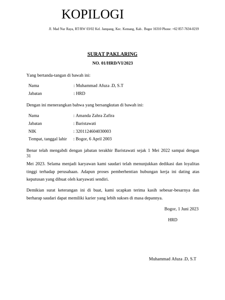 Paklaring Kopilogi | PDF