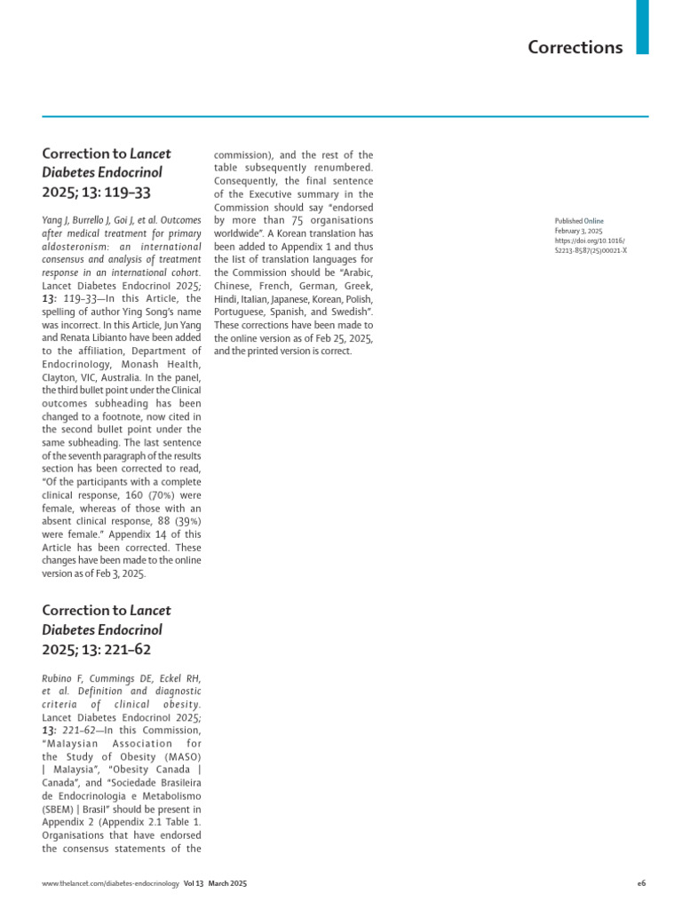 Correction To em Lancet Diabetes Endocrinol em | PDF | Human ...