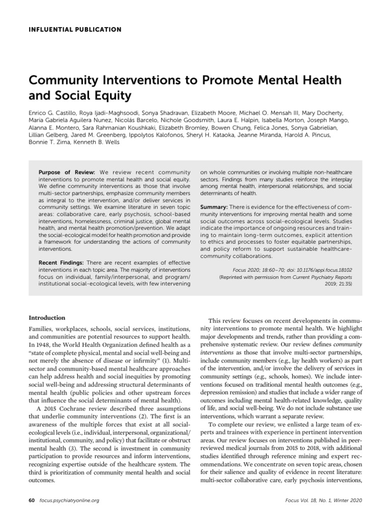 Community Interventions for Mental Health | PDF | Mental Health ...