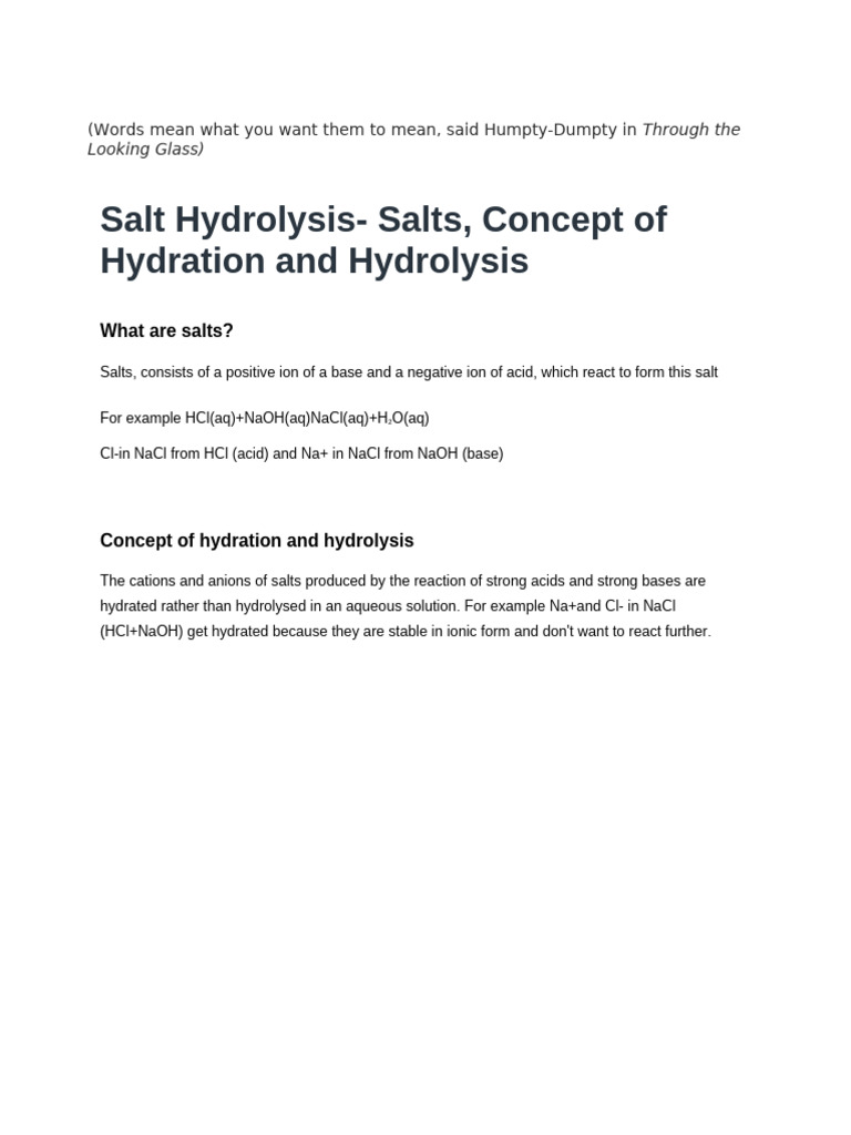 Salt Hydrolysis | PDF