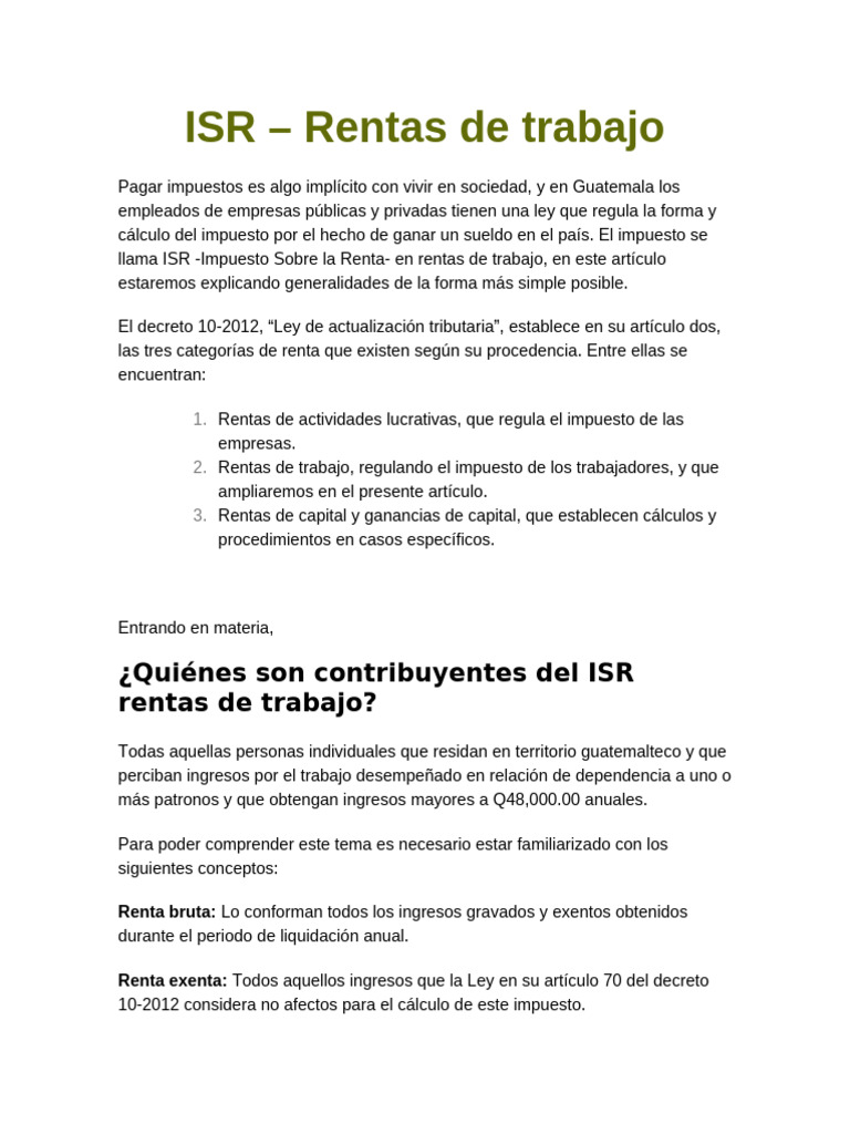 ISR Rentas de Trabajo | PDF | Impuesto sobre la renta | Impuestos