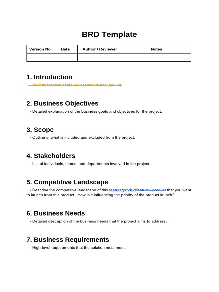 BRD Template | PDF