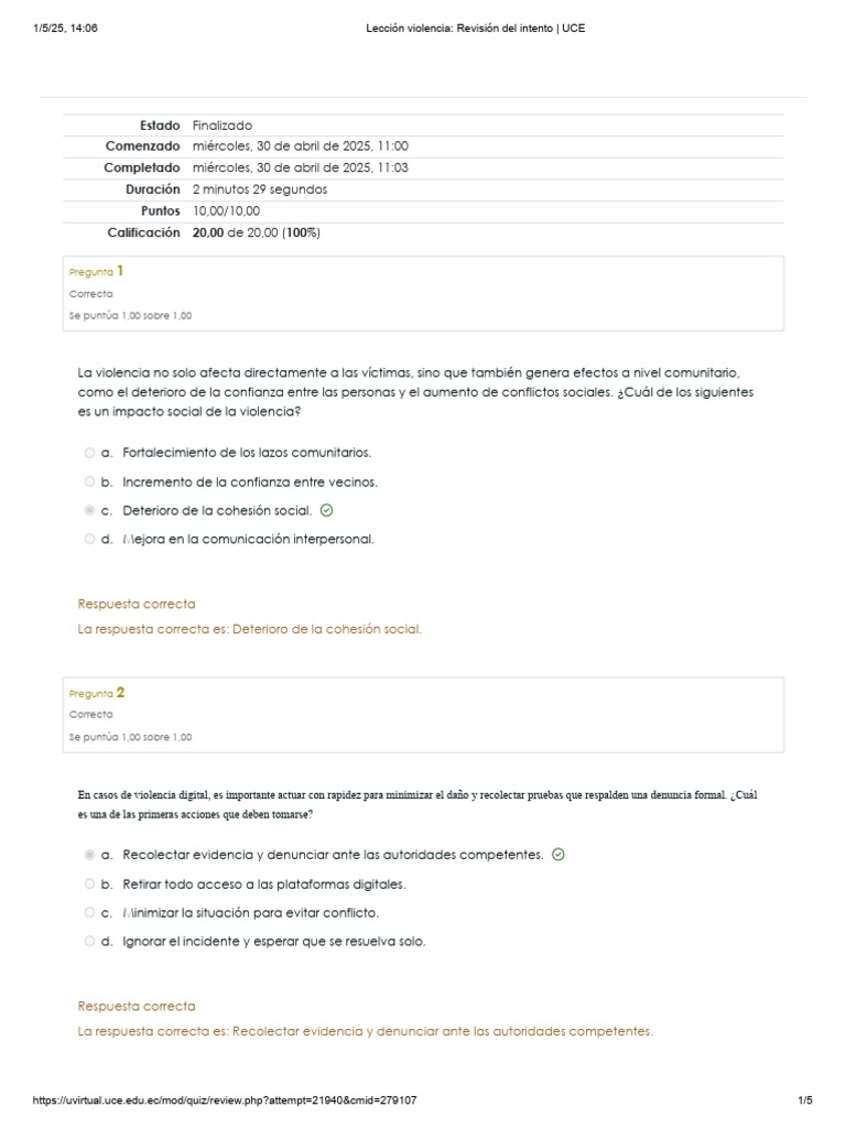 Lección Violencia - Revisión Del Intento - UCE | PDF | Violencia | Agresión