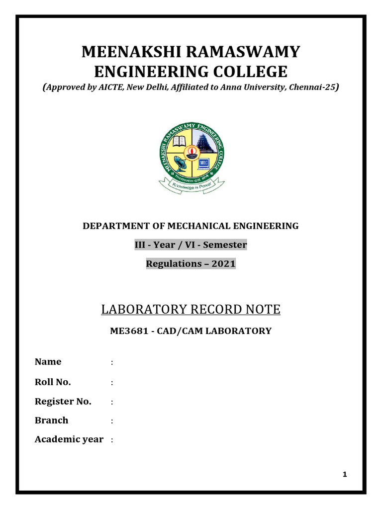 ME3681 CAD - CAM Laboratory Manual-1 | PDF | Computer Aided Design | Engineering Tolerance