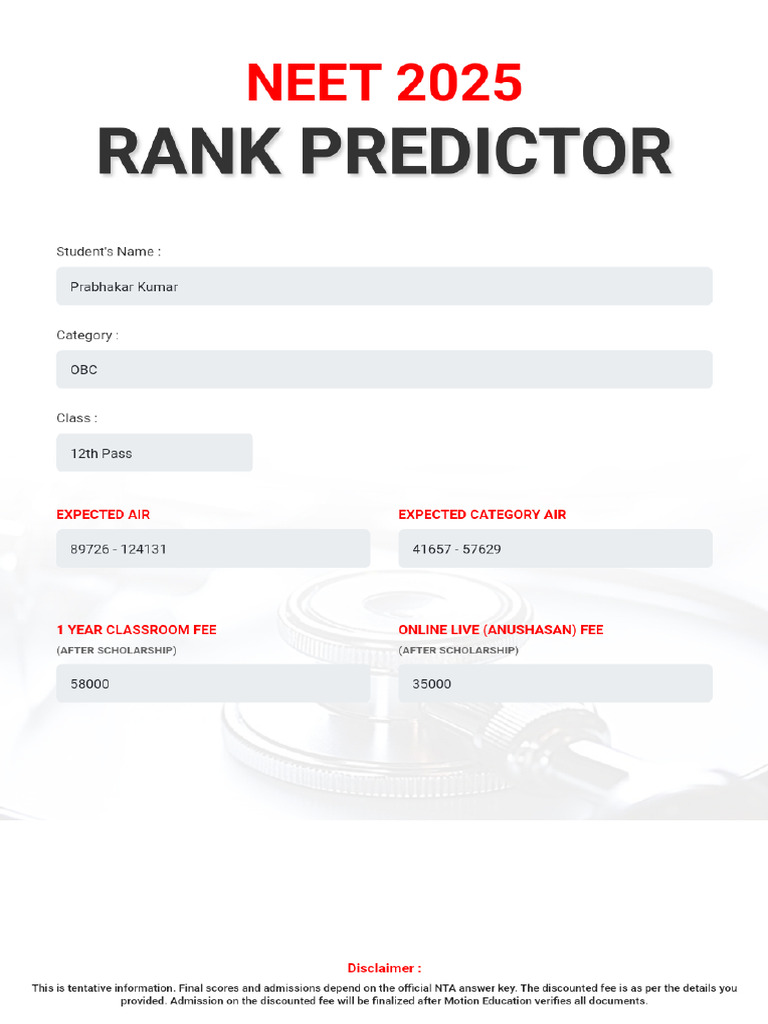 NEET 2025 Rank Prediction | PDF