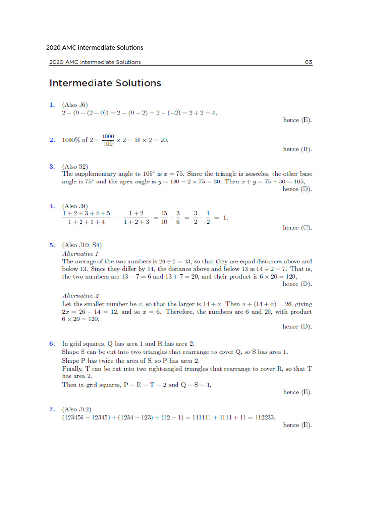 2020 AMC Intermediate Solutions | PDF