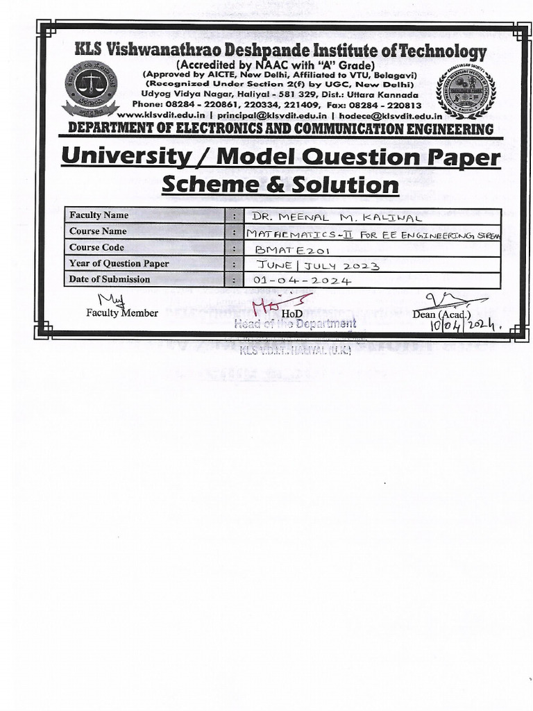 BMATE201 - Mathematics II For EE Engineering Stream - Dr. MMK | PDF