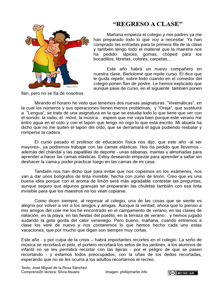 Regreso A Clase Comprension de Lectura | PDF