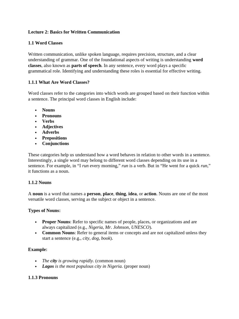 Lecture Note 2 Communication Skills | PDF | Part Of Speech | Verb