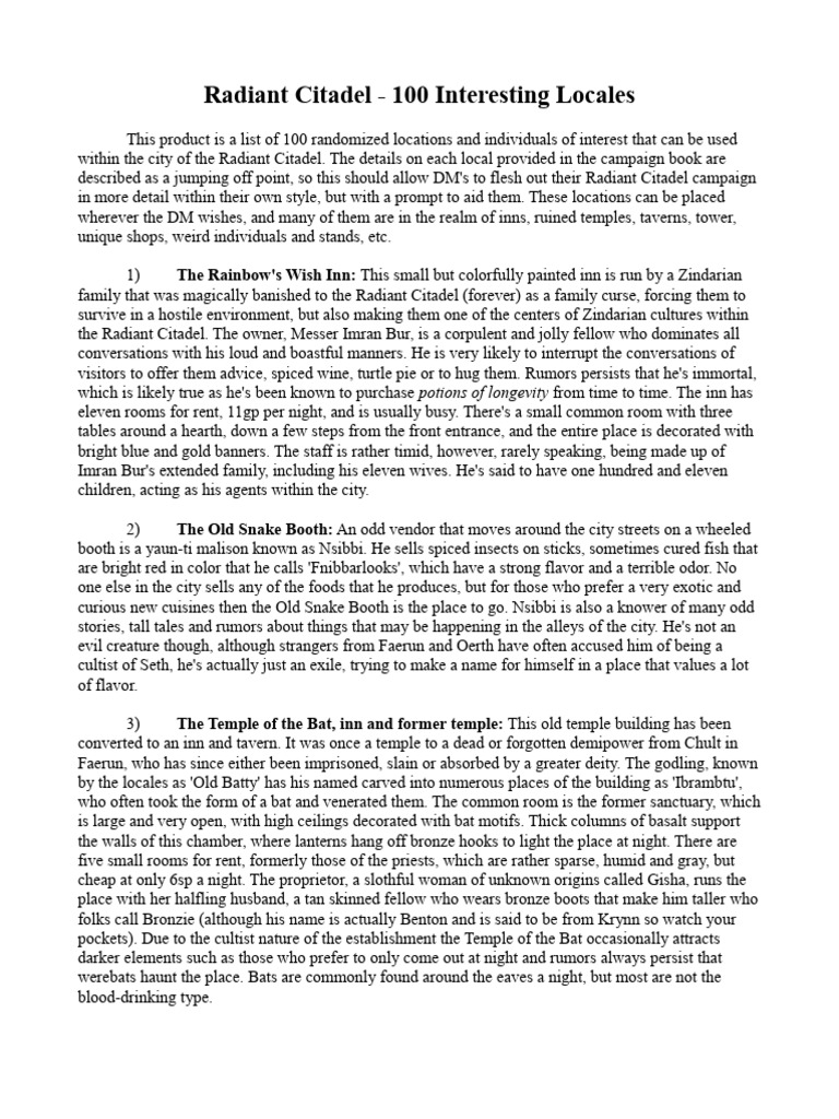 Radiant Citadel: 100 Unique Locales | PDF | Magician (Fantasy ...
