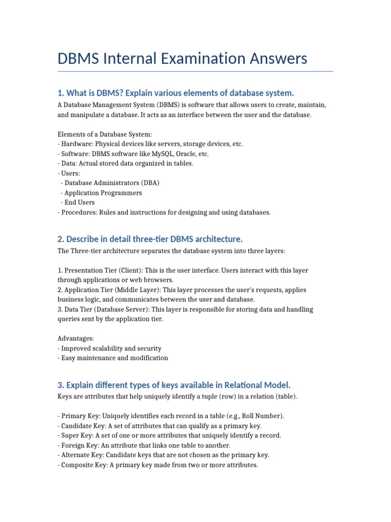 DBMS_Exam_Answers | PDF | Databases | Information Science