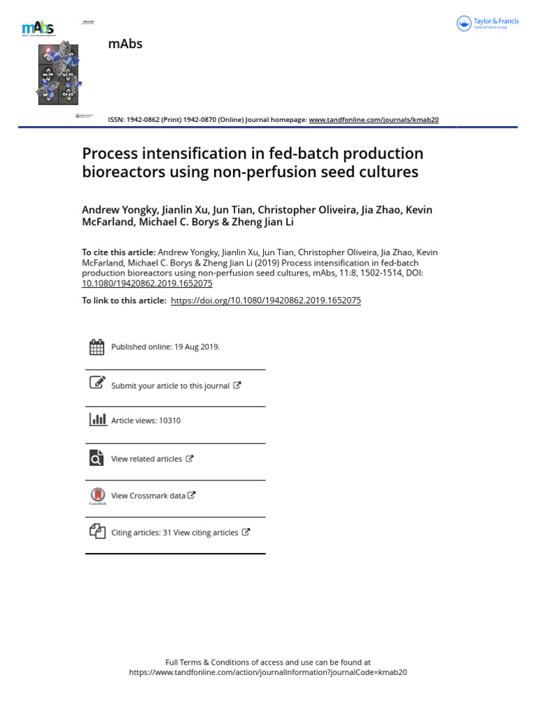 Process Intensification in Fed-Batch Production Bioreactors Using Non-Perfusion Seed Cultures ...