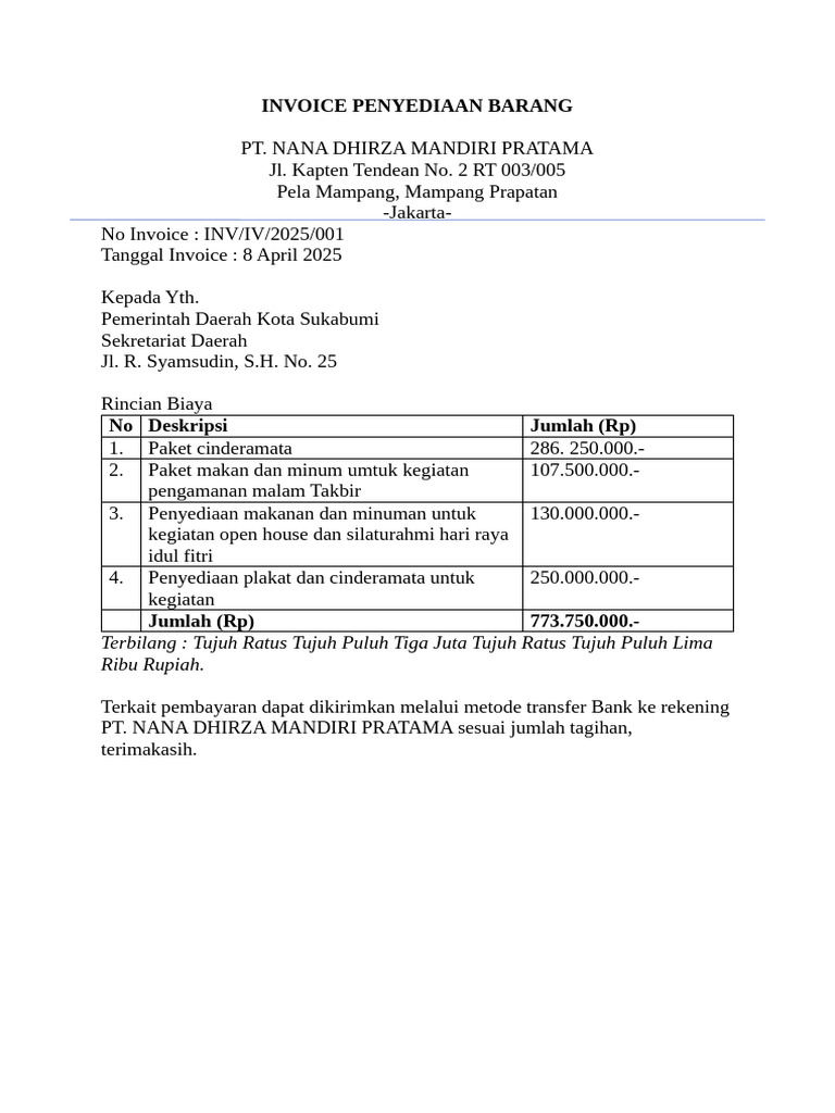 Invoice Penyediaan Barang | PDF