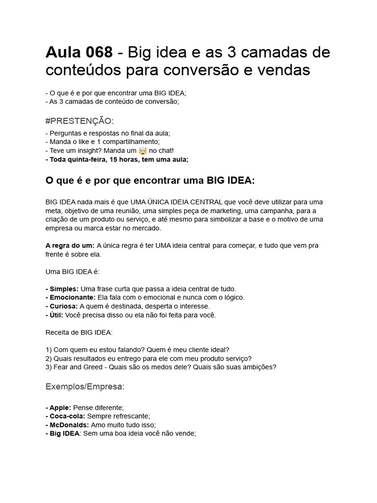 PDF Aula 068 Big Ideia e As 3 Camadas de Conteu Dos para Conversa o e ...