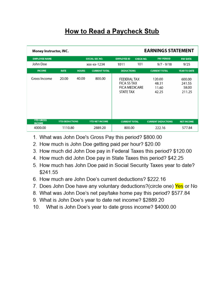 How To Read A Paycheck Stub | PDF