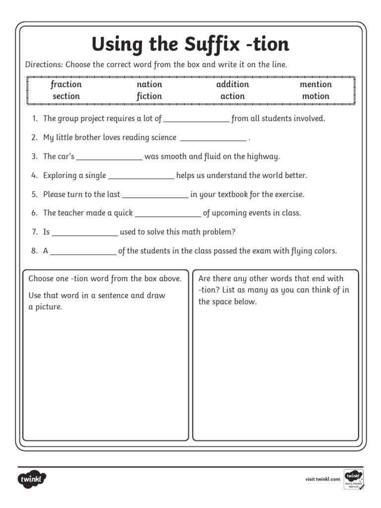 Mastering the Suffix -tion Exercises | PDF