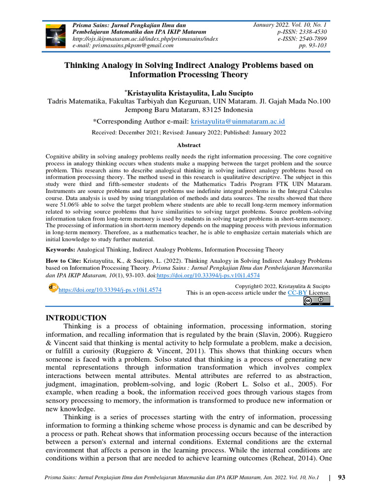 Thinking_Analogy_in_Solving_Indirect_Ana | PDF | Perception | Analogy
