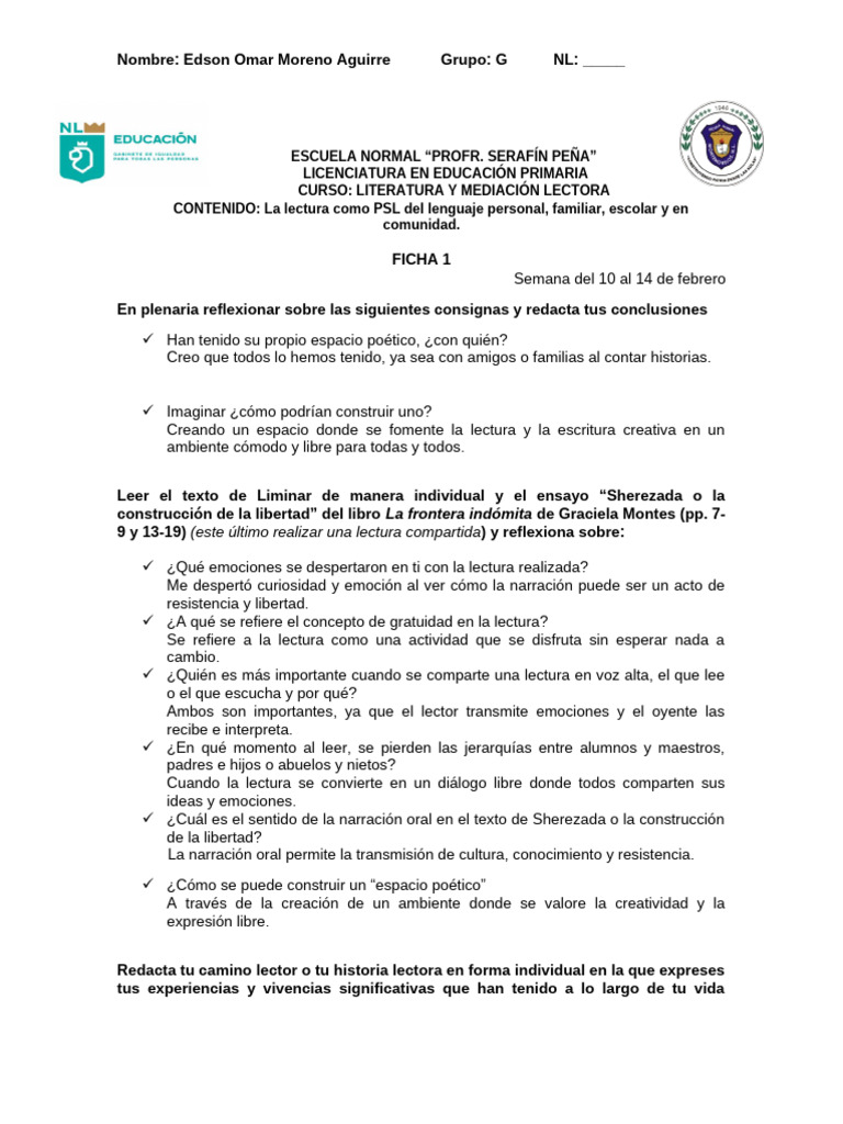 Ficha 1 Lenguaje Personal (1) Edson Omar Moreno Aguirre | PDF