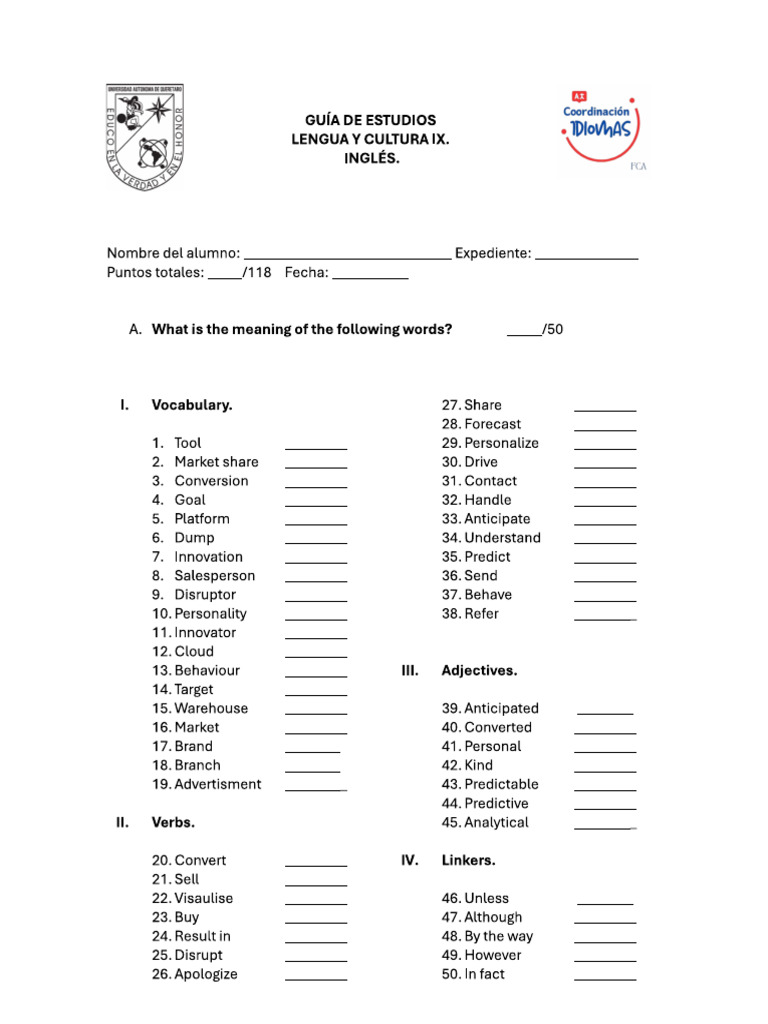 Guía de Estudios Ingles | PDF