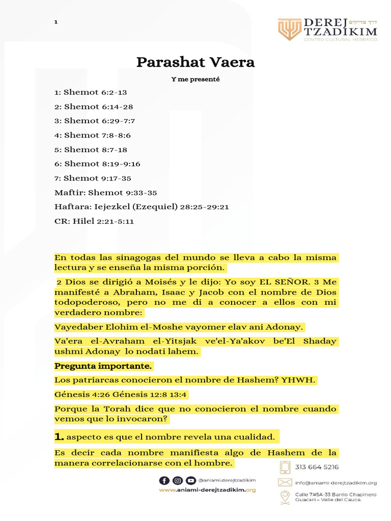 Vaera Nombre | PDF | Nombres de Dios en el judaísmo | Libro del éxodo