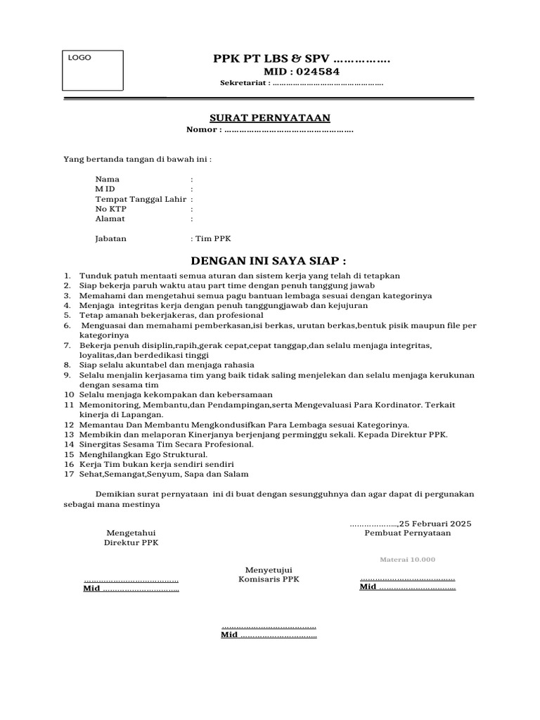 Pernyataan Dan Surat Tugas Tim PPK | PDF