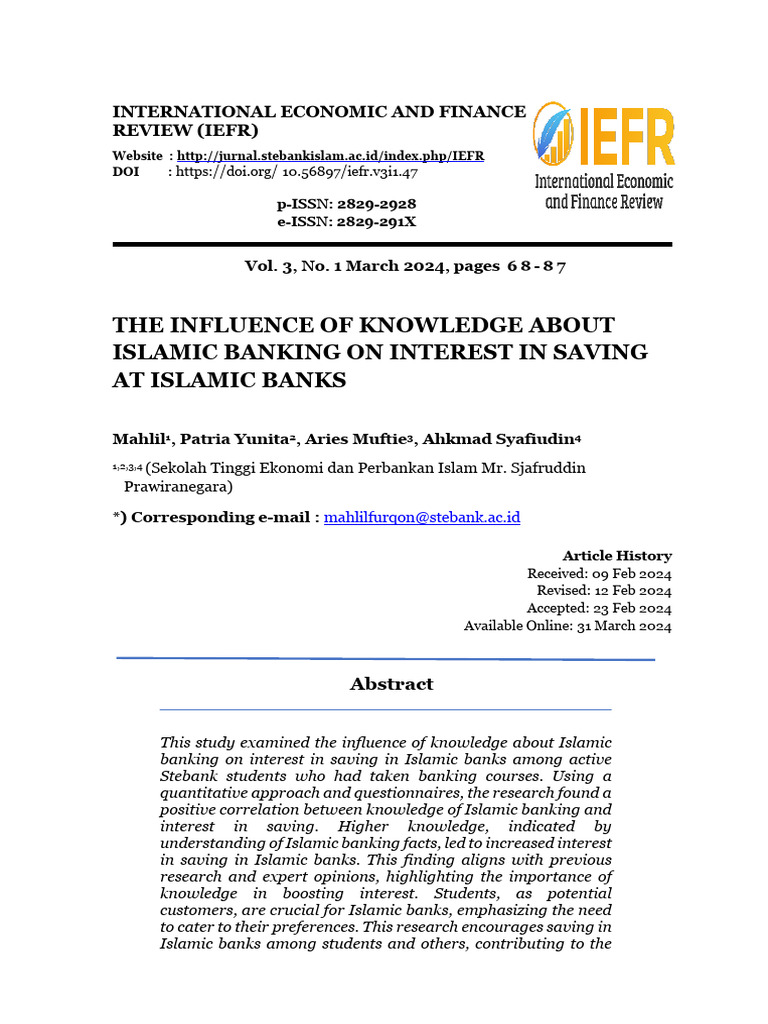 The Influence of Knowledge About Islamic Banking On Interest in Saving ...